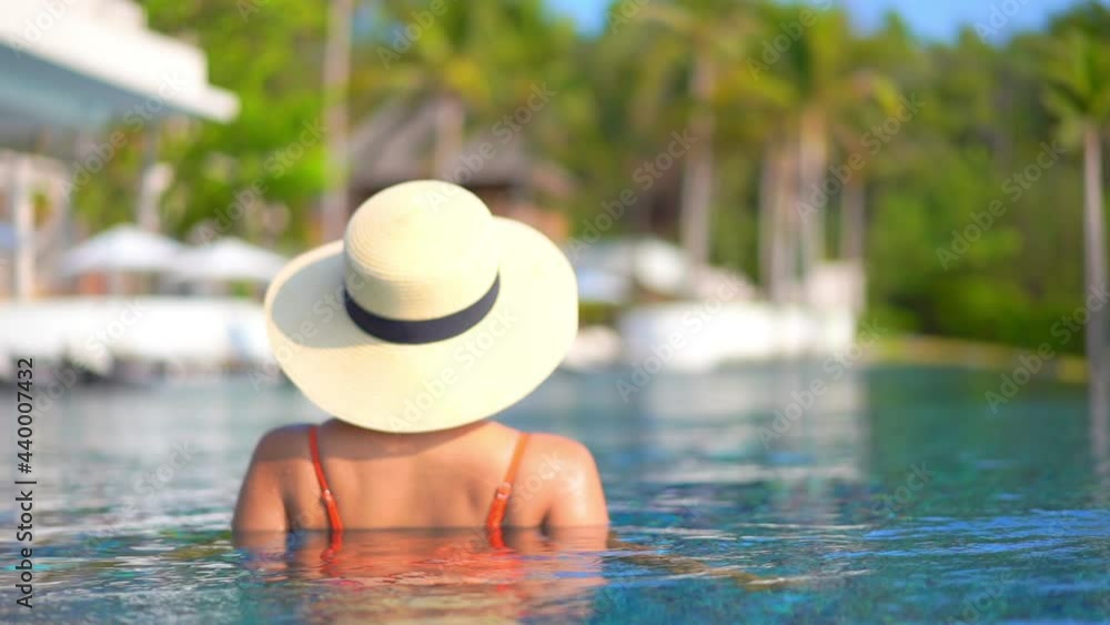 Backside view of an Unrecognizable Pretty Young Model in Swimming Suit ...