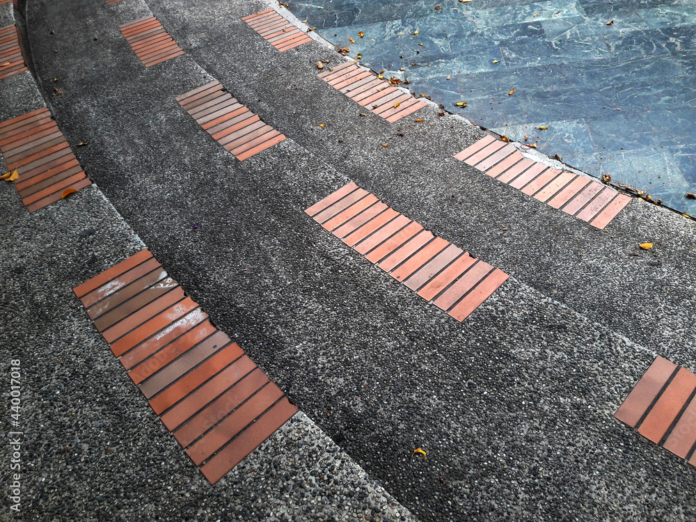 Outdoor staircase of red brick. Orange brick staircase background ...