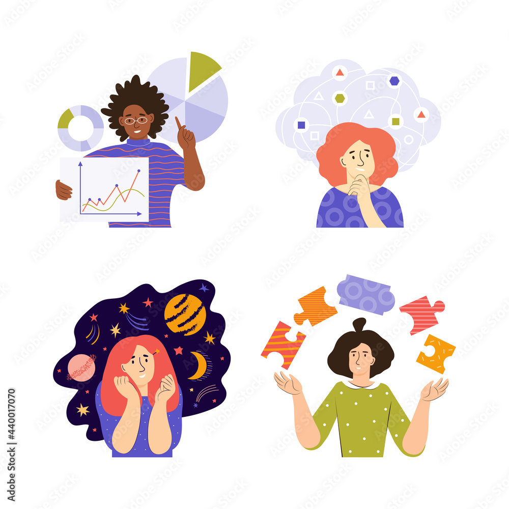 Set of people with different mental mindset types or models. Mind ...