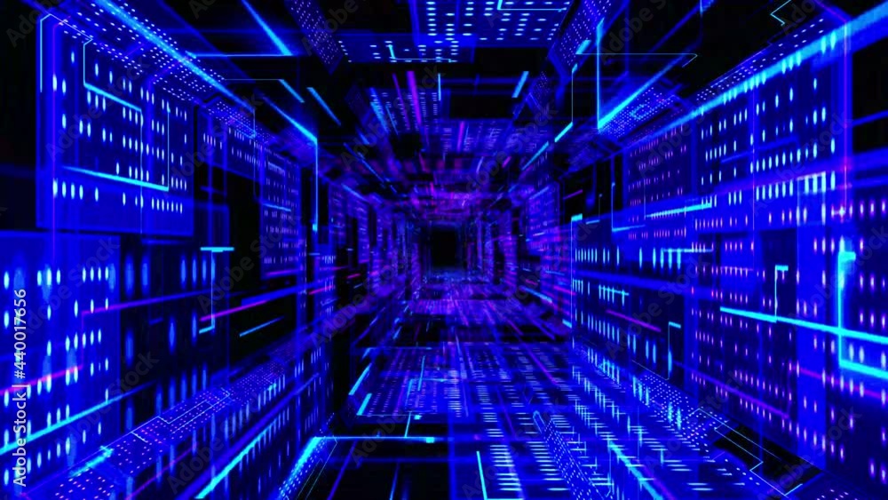Abstract technological background 3D animation, moving through a ...