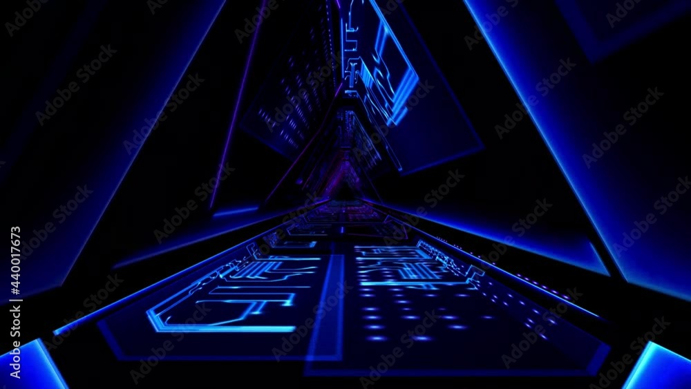 Abstract technological background 3D animation, moving through a ...