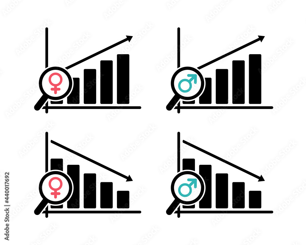 Male and female bar graph growth or down. People diagram chart ...