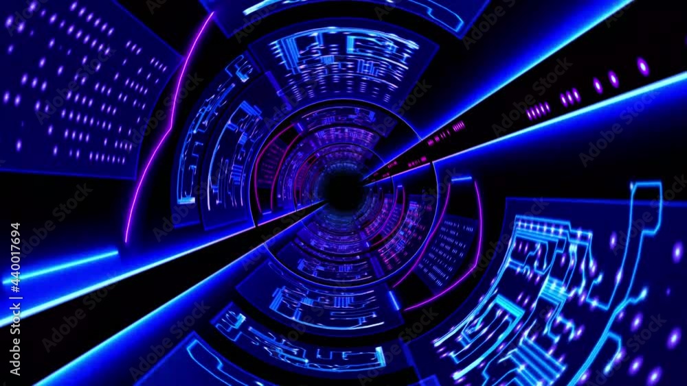 Abstract technological background 3D animation, moving through a ...