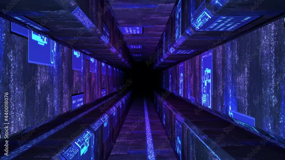 Abstract technological background 3D animation, moving through a ...