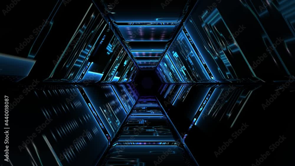 Abstract technological background 3D animation, moving through a ...