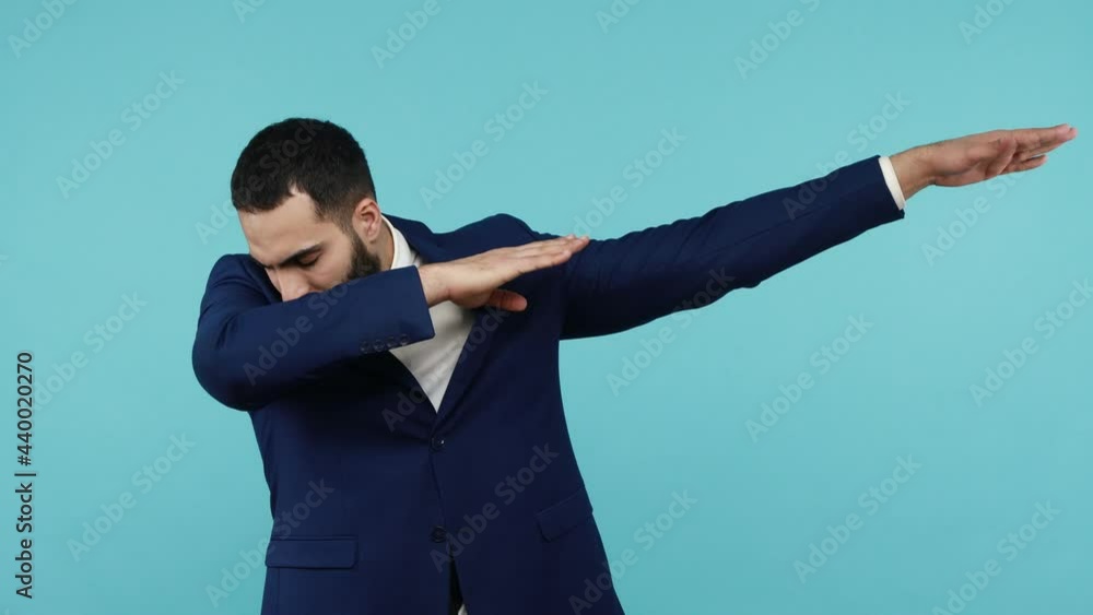 Young attractive bearded man in official style suit has serious ...