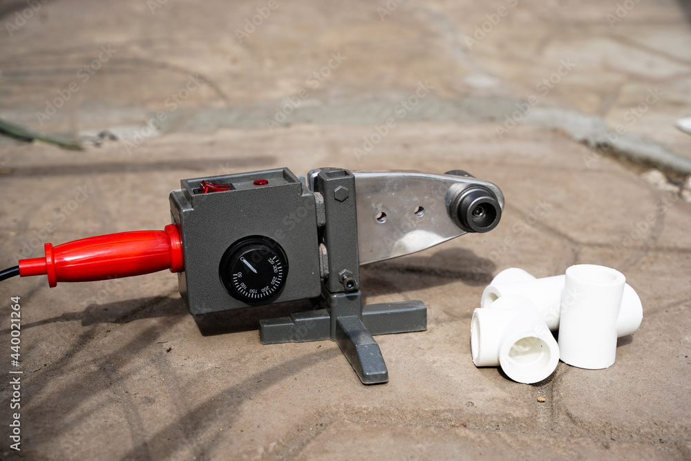 Connecting of pipes by melting using plastic pipe welding machine ...
