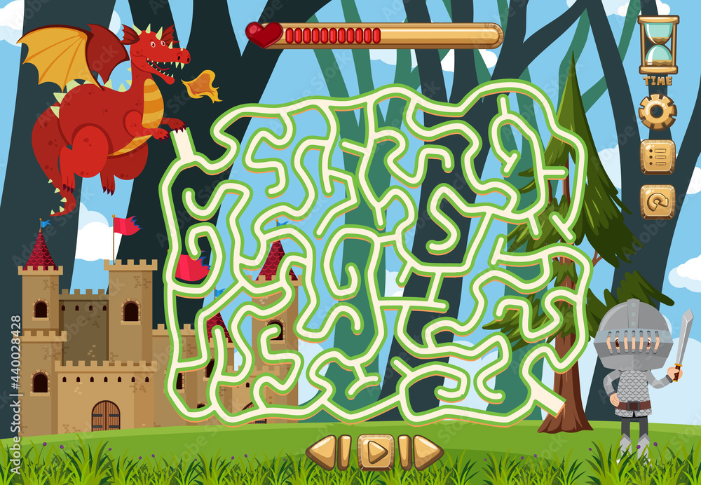 Maze puzzle game activity for children in fantasy theme Stock Vector ...