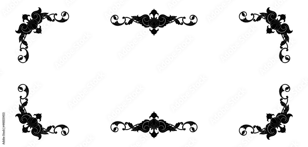 Decorative hand drawn classic vintage ornament. Set retro hand drawn ...