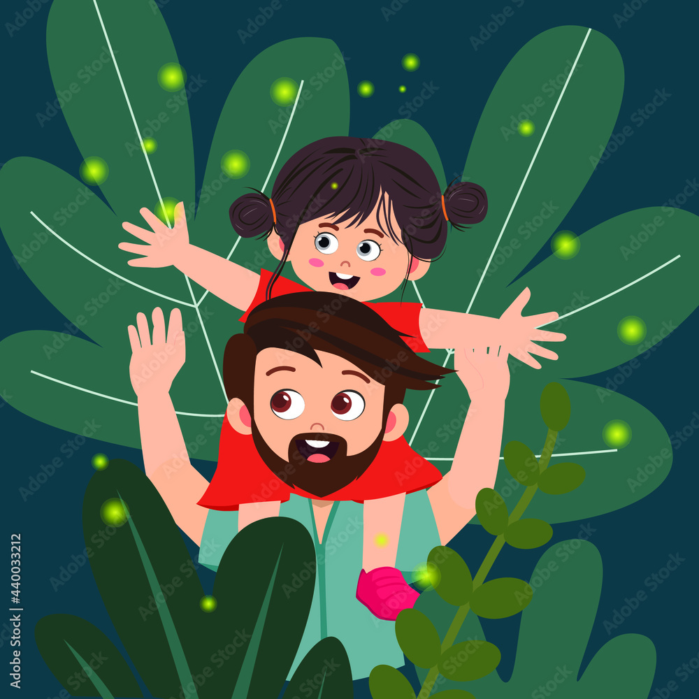Father and his cute little Daughter. Happy FathersDay. Cartoon ...