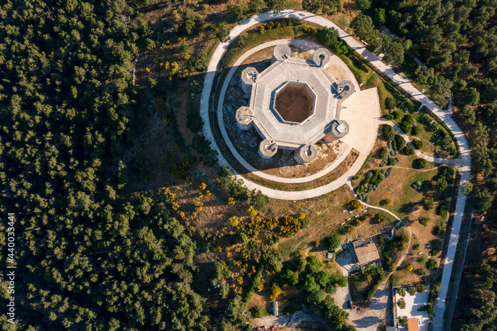 Aerial view of the castle of Castel del monte in Andria in Puglia ...