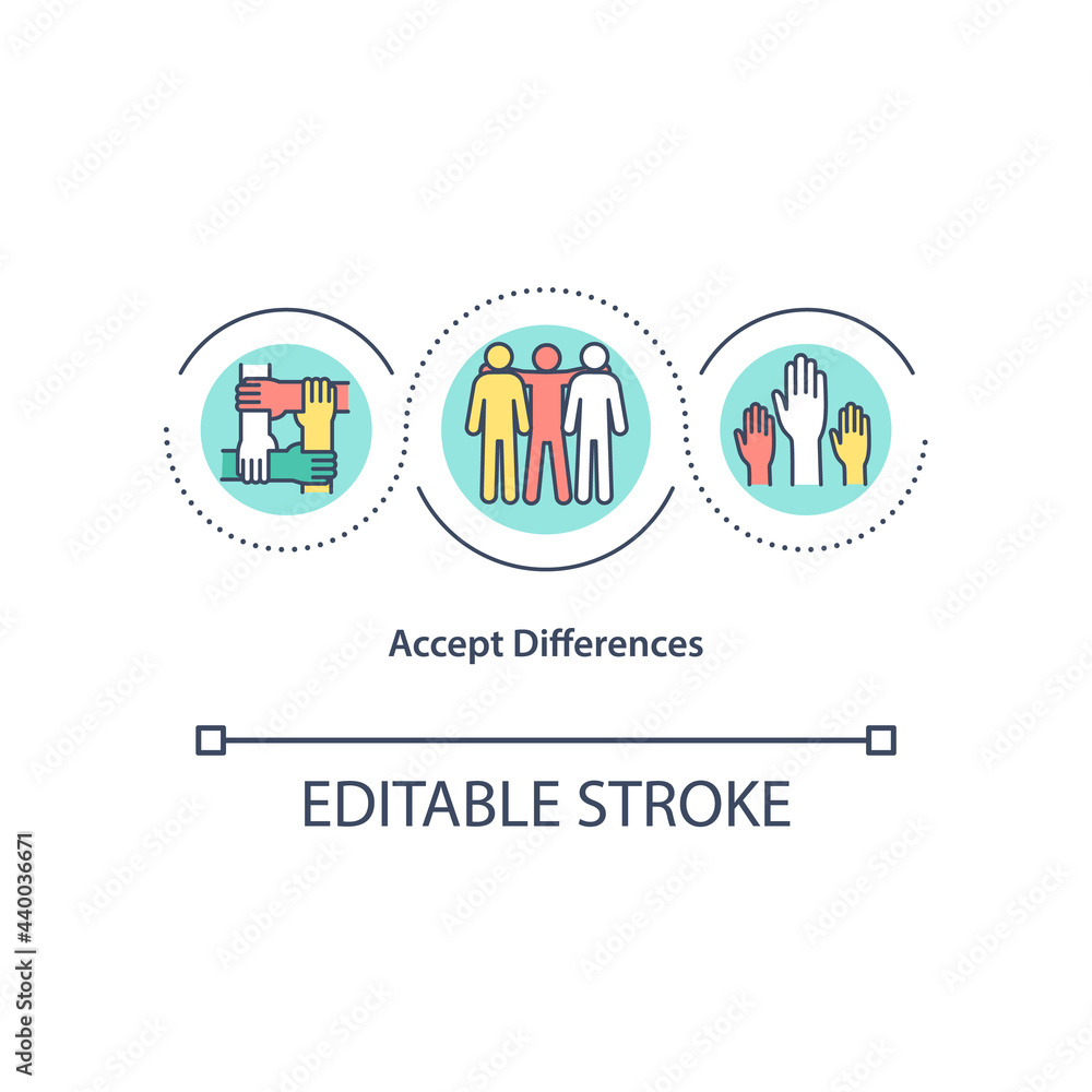 Accept differences concept icon. Supporting people with another skin ...