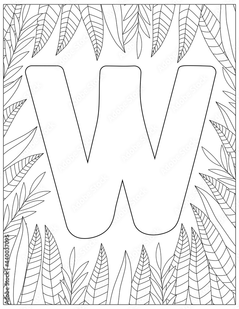 Letter W coloring page. Floral coloring. Stock Vector | Adobe Stock