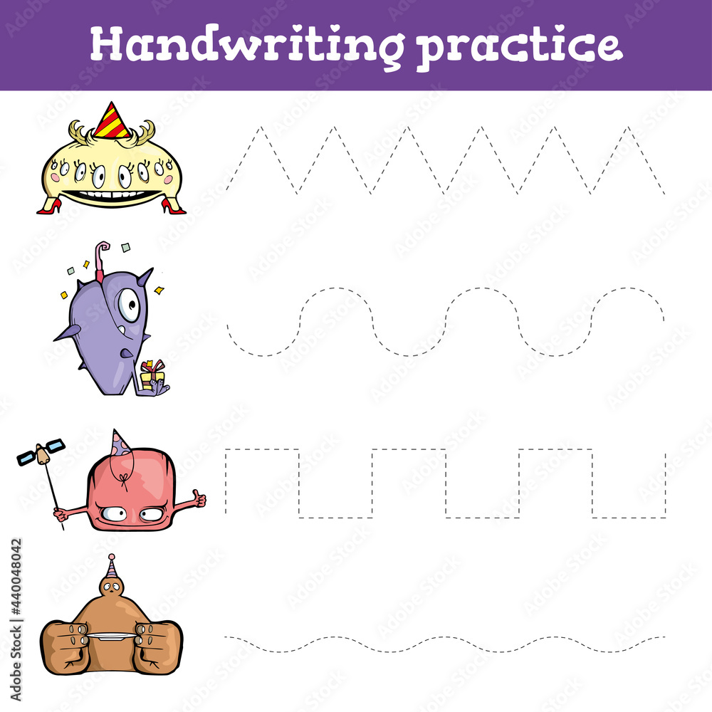 Handwriting practice sheet. Educational children game, restore the ...