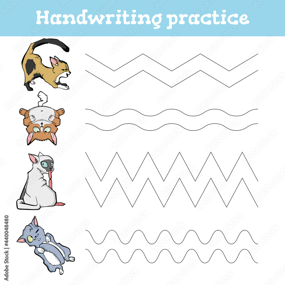 Handwriting practice sheet. Educational children game, restore the ...