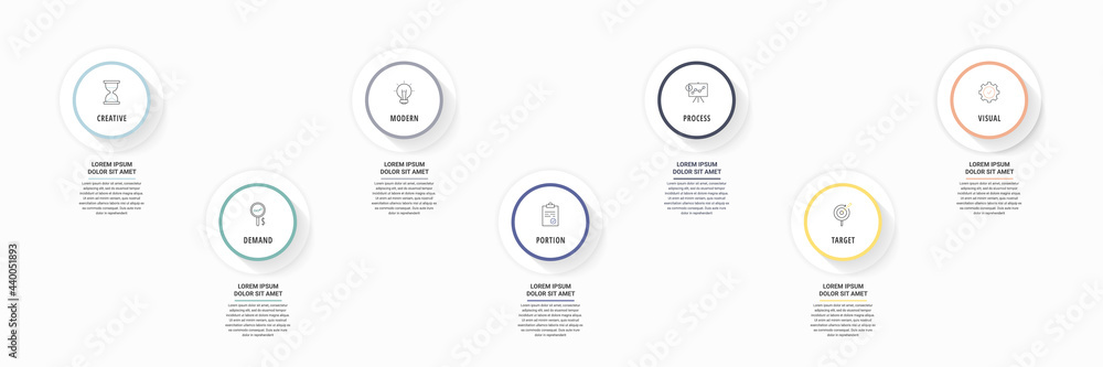 Modern vector infographics with seven circles. Business template with 7 ...