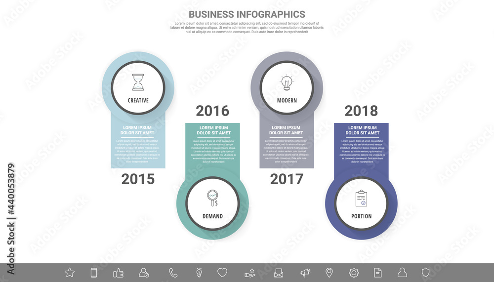 Modern vector infographics with four circles. Business template with 4 ...