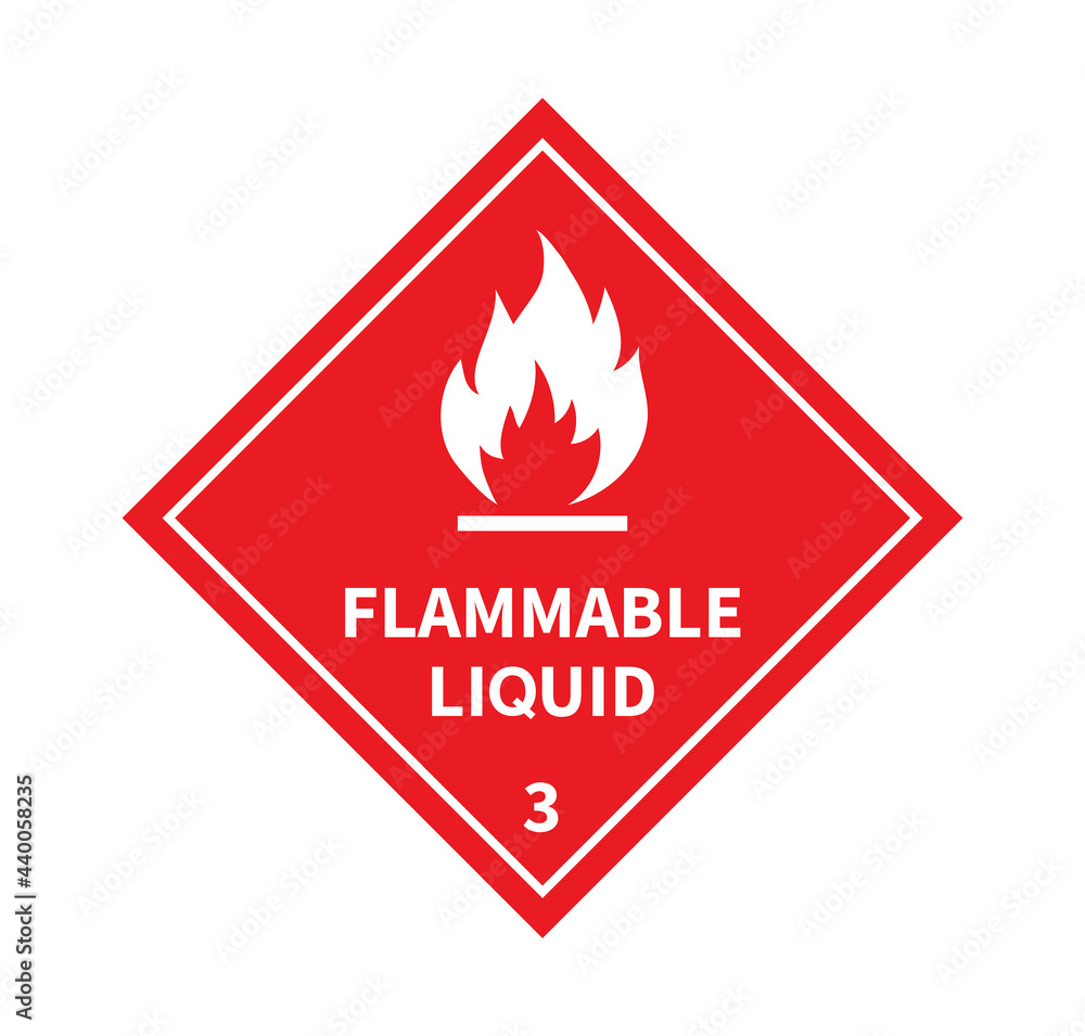 Flammable liquid sign on white background. Danger sign. Label, Sticker ...