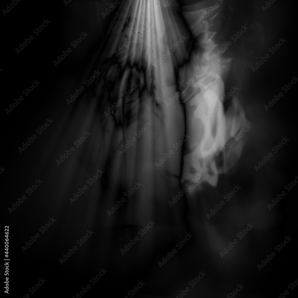 Dark horror foggy background with old grunge mist silhouette and light ...