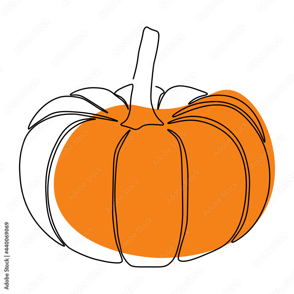 Continuous one line drawing pumpkin. Vector illustration. Black line ...