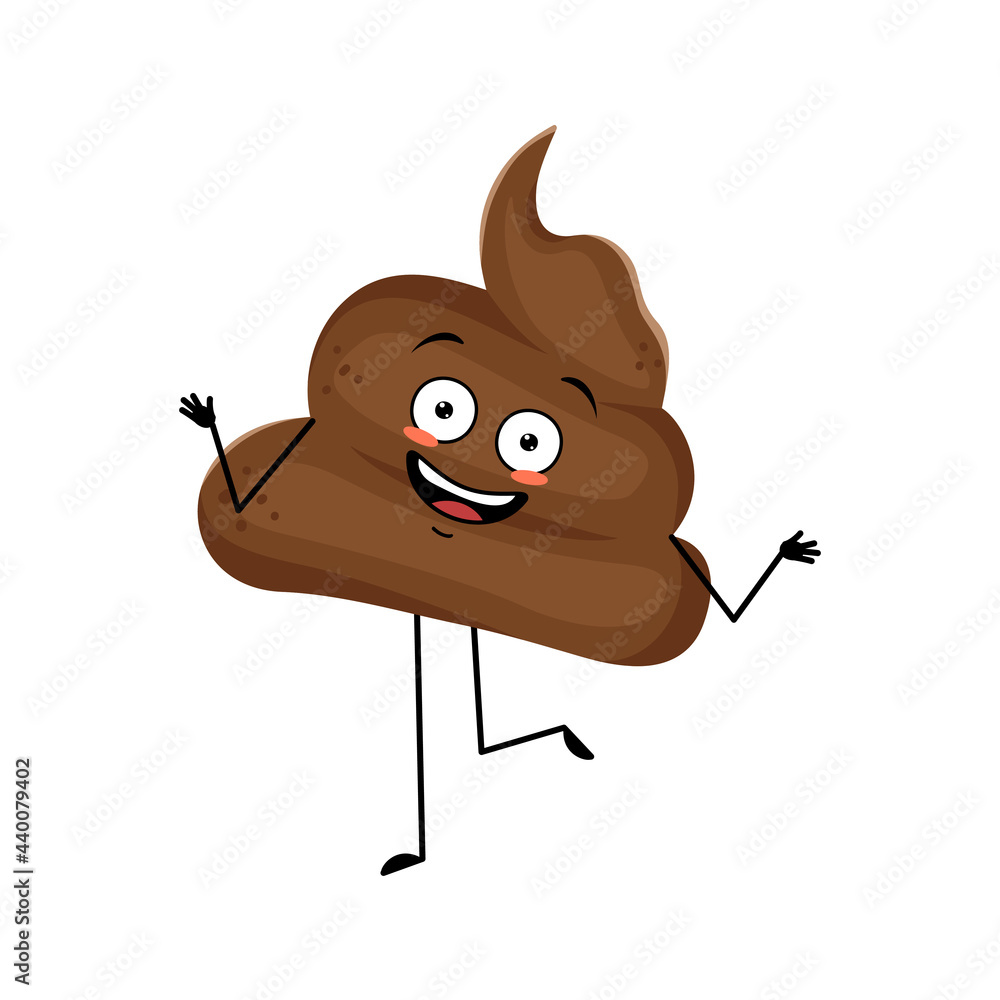 Cute shit character with emotions dancing, smile face, arms and legs ...