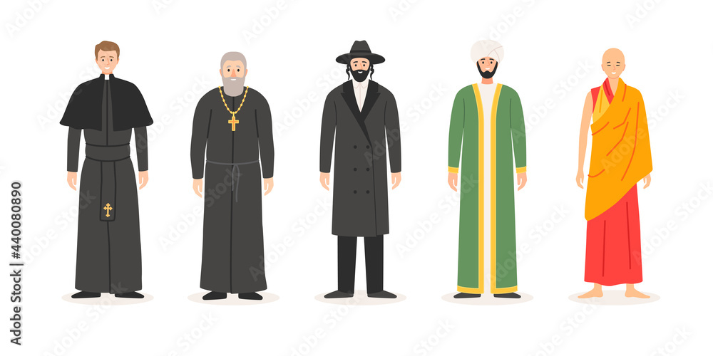 Set of priests of different religions. Christian priests, Catholic ...