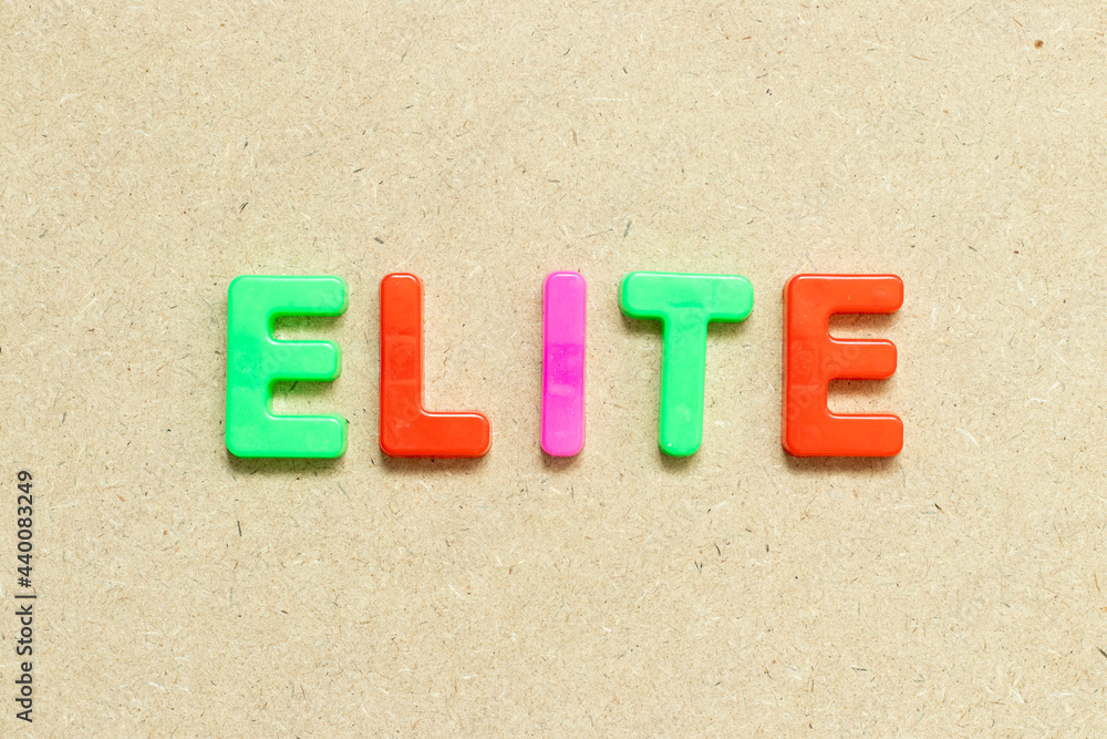 Color alphabet letter with word elite on wood background Stock Photo ...