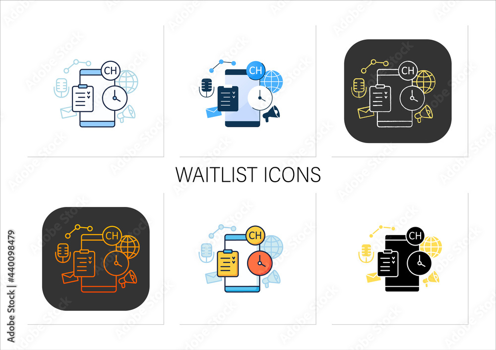 Waitlist icons. Users waiting room. Waiting before entering room ...