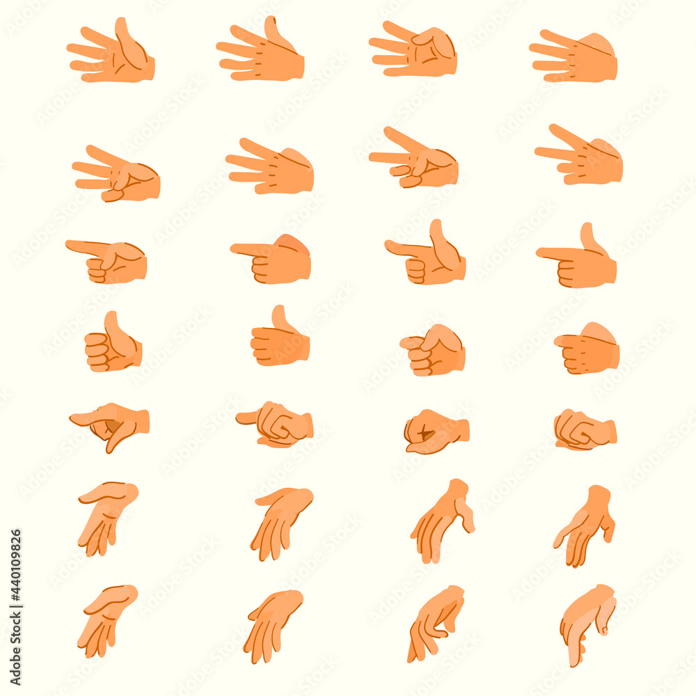 Hand animation. Hands in different positions. Key frames of the hands ...