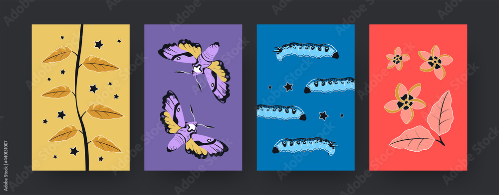 Set of contemporary art posters with butterfly theme. Vector ...