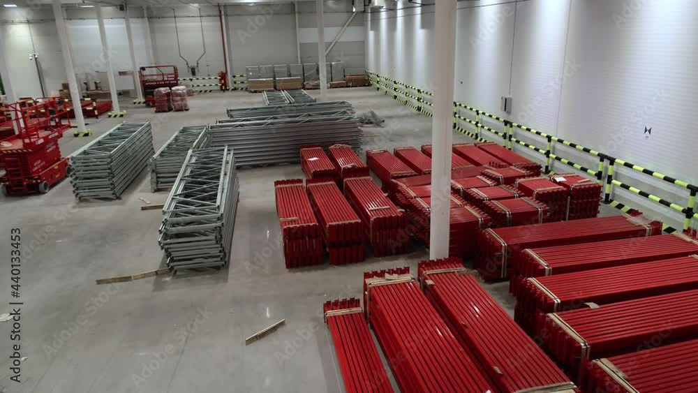 New disassembled storage racks and pallets. New storage shelves are ...