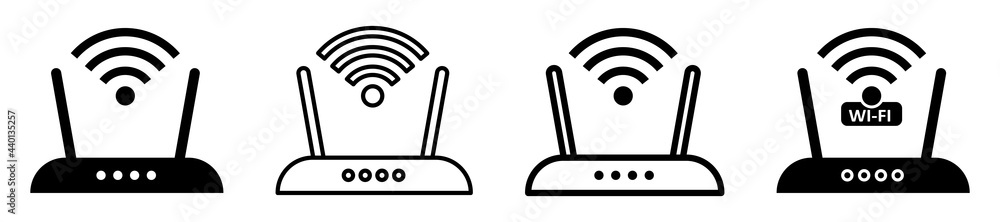 Set Of Wireless Router Icons Modem With Wi Fi Signal Wi Fi Signal Symbol Internet Connection