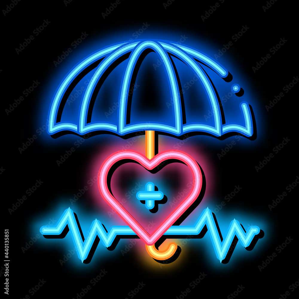 heart cardio and umbrella neon light sign vector. Glowing bright icon ...
