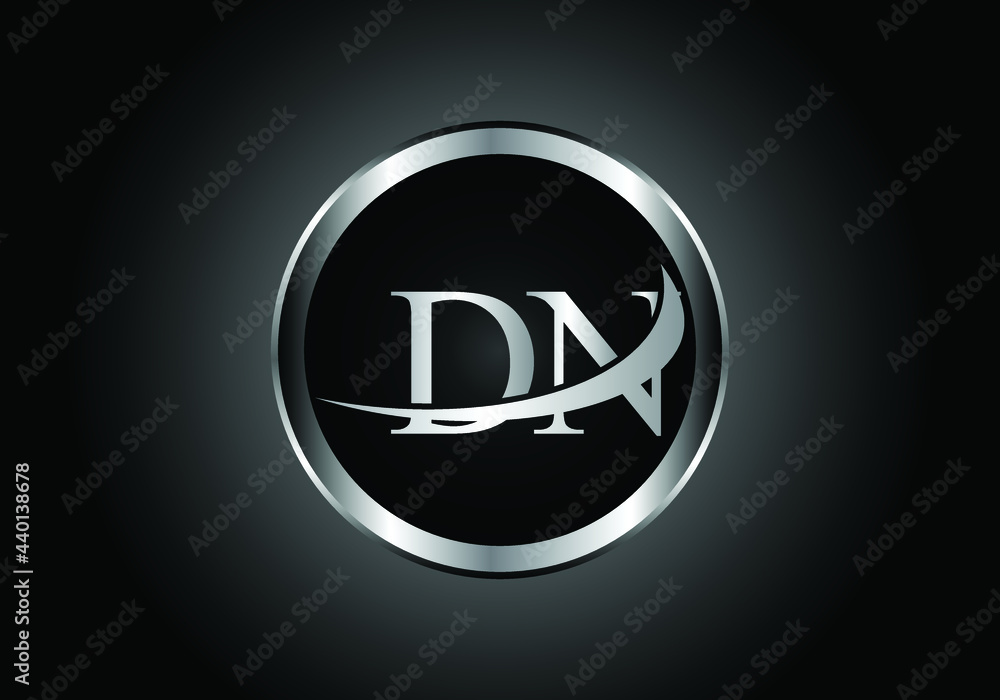 silver letter DN metal combination alphabet logo icon design with grey ...