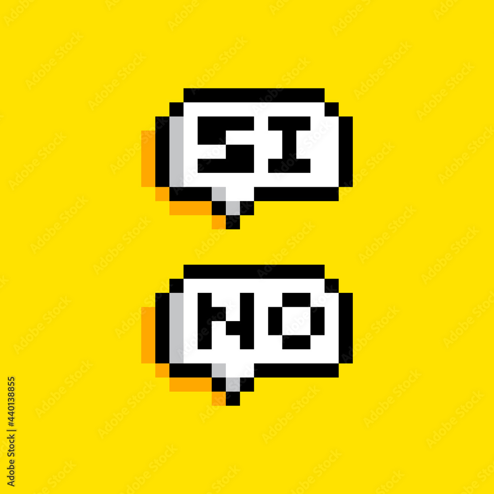 Pixelated text bubble, pixel text bomb message, yes, no. Speech balloon ...