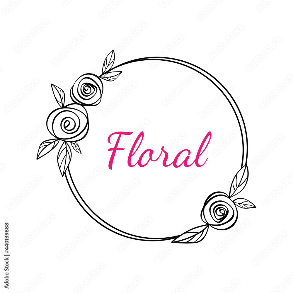 Floral monogram in the form of a round frame on an isolated white ...