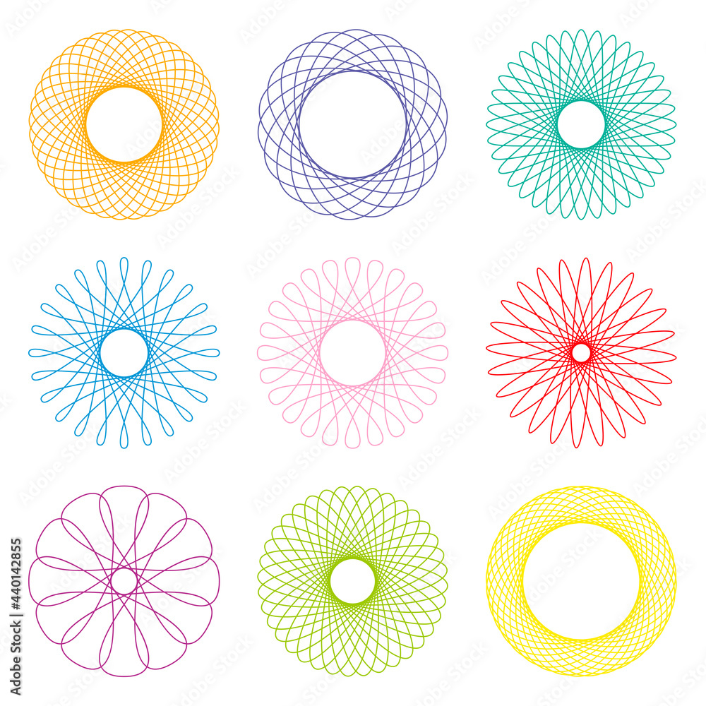 Colored patterns like spirograph drawings. Isolated vector illustration ...