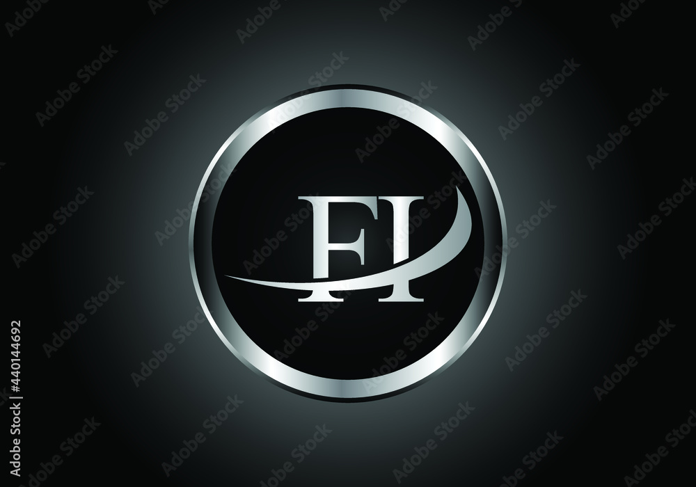 silver letter FI metal combination alphabet logo icon design with grey ...