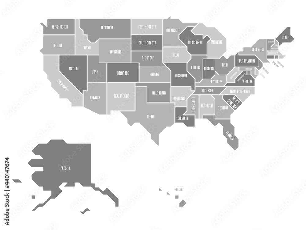 Grey simplified map of USA, United States of America. Retro style ...