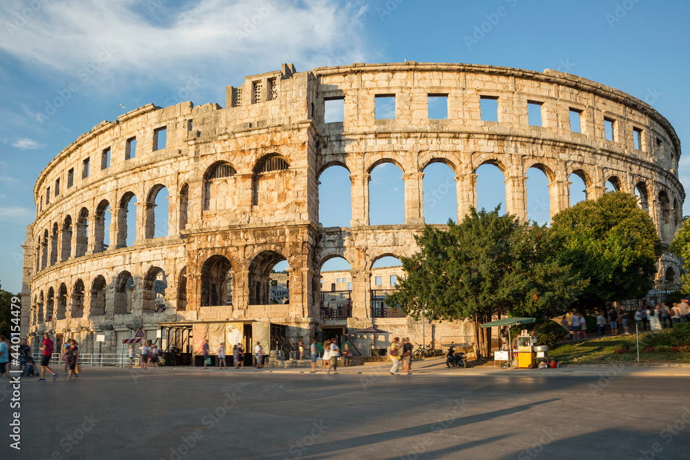 Croatia, Istria County, Pula, Street in front of Pula Arena ...
