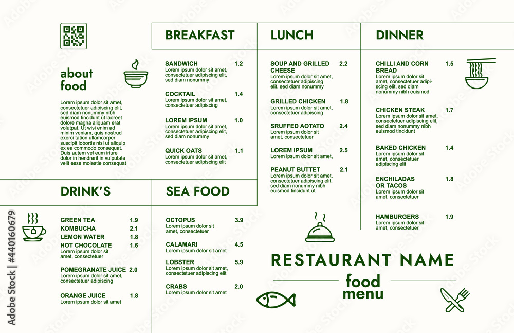 Restaurant cafe menu, template design. Single page food menu template ...