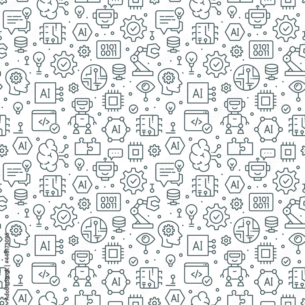 Vector artificial intelligence seamless pattern design with thin line ...