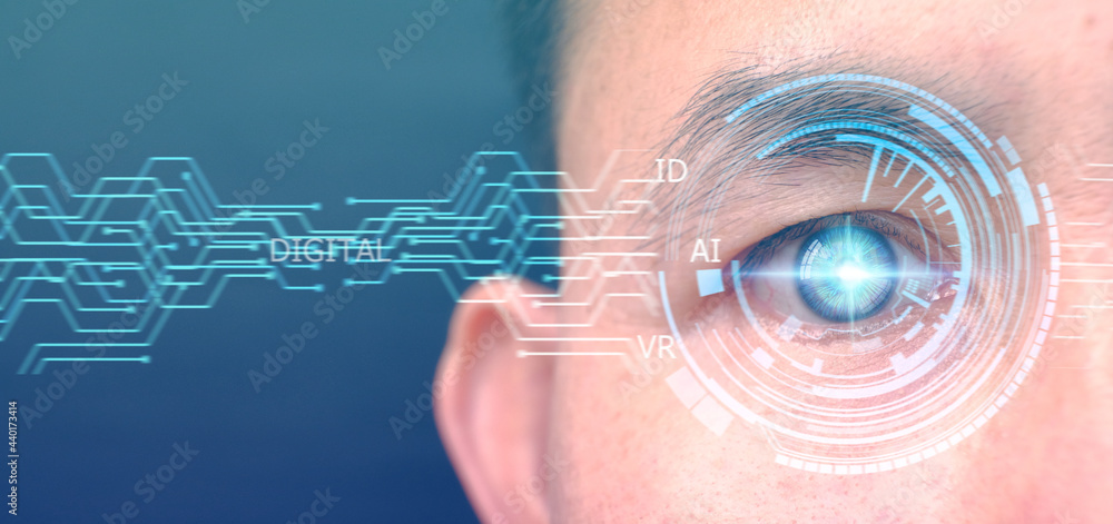 Human eye recognition face ID scanning process and high-tech concept ...