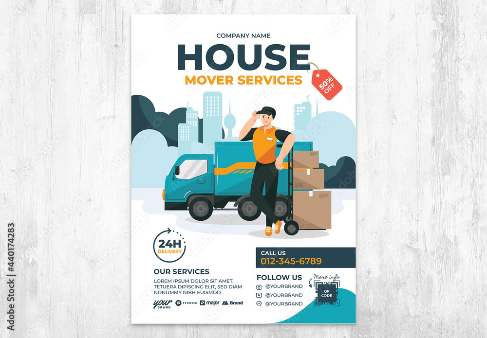 House Move Service Flyer with Blue Truck Stock Template | Adobe Stock