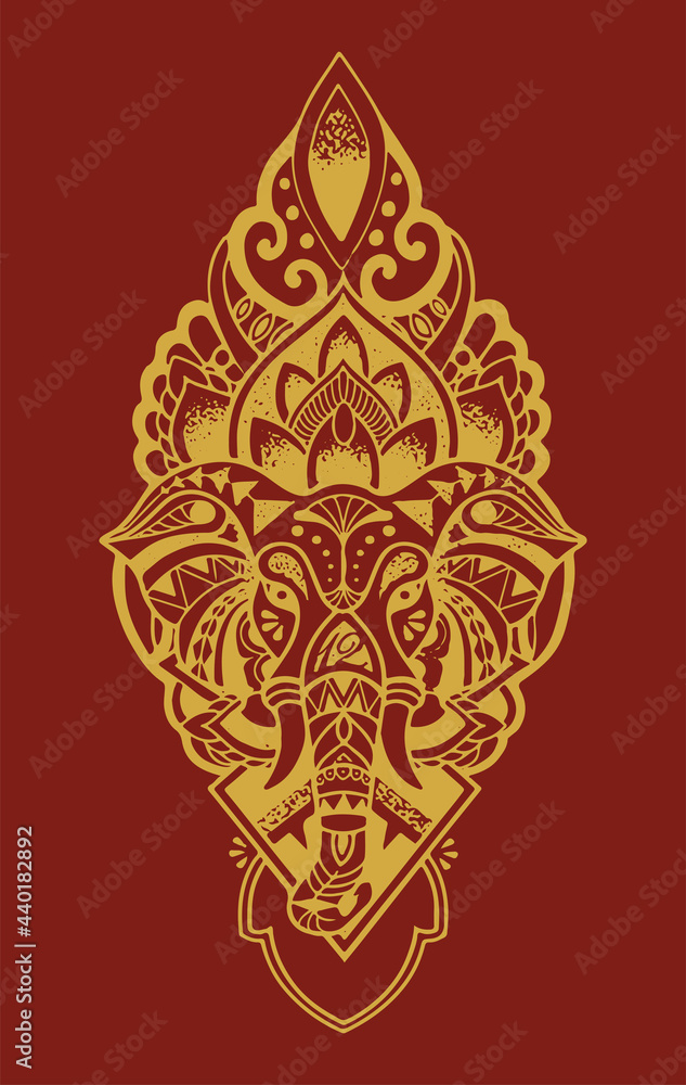 Drawing or sketch of Lord Ganesha isolated on a deep red background ...