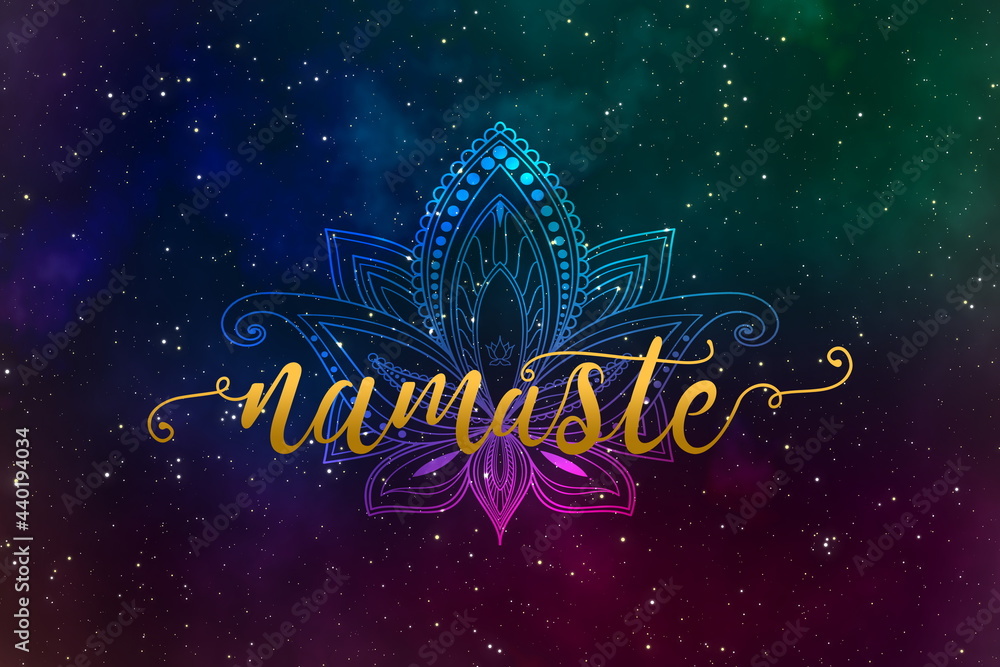 Poster Luxury text namaste and kalamkari design with brighten stars in ...