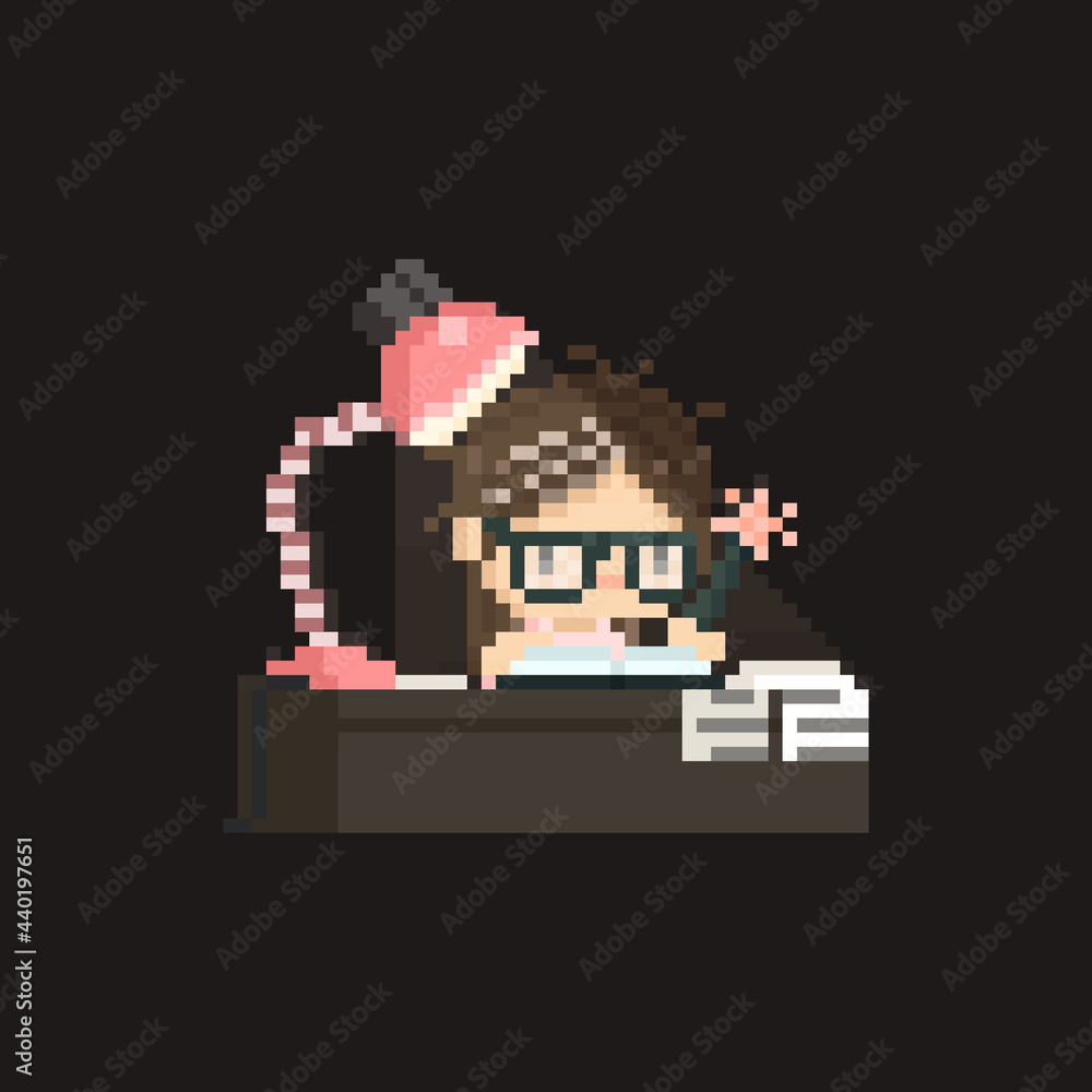 Pixel art cartoon girl character reading the book. เวกเตอร์สต็อก ...