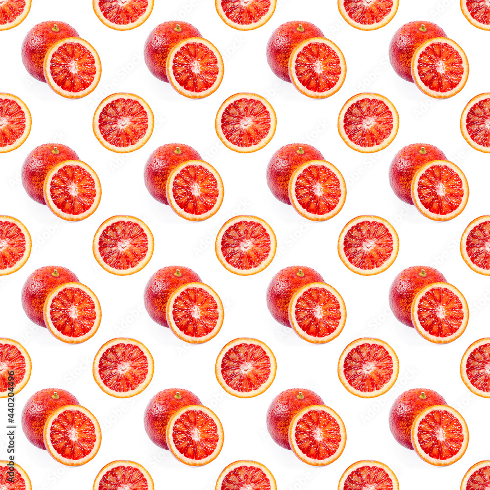 Seamless pattern from bloody oranges whole, sliced and cut in half ...