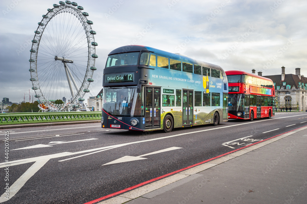 London,UK-December 2018:The Millennium wheel known as London Eye with ...