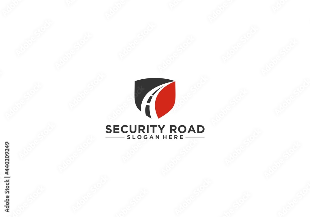road safety logo with shield and road reflecting safety in walking or ...